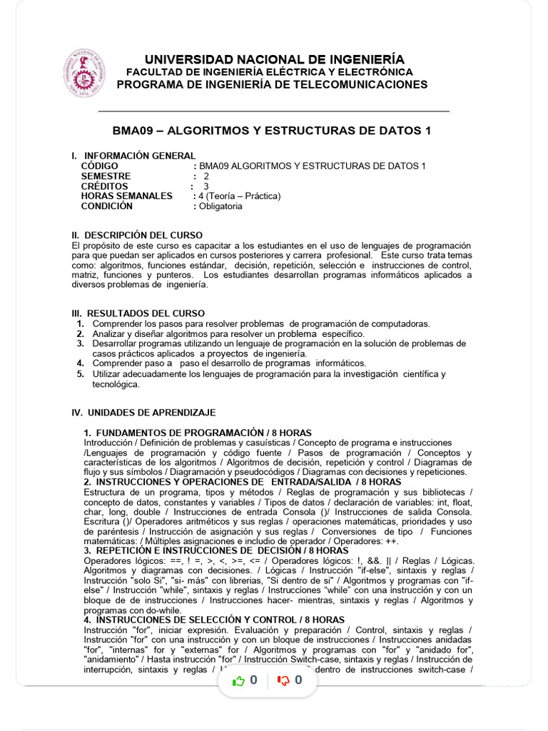 Syllabus Bma009-Algoritmos-Y-Estructura-De-Datos-1 | PDF | Algoritmos | Lenguaje de programación