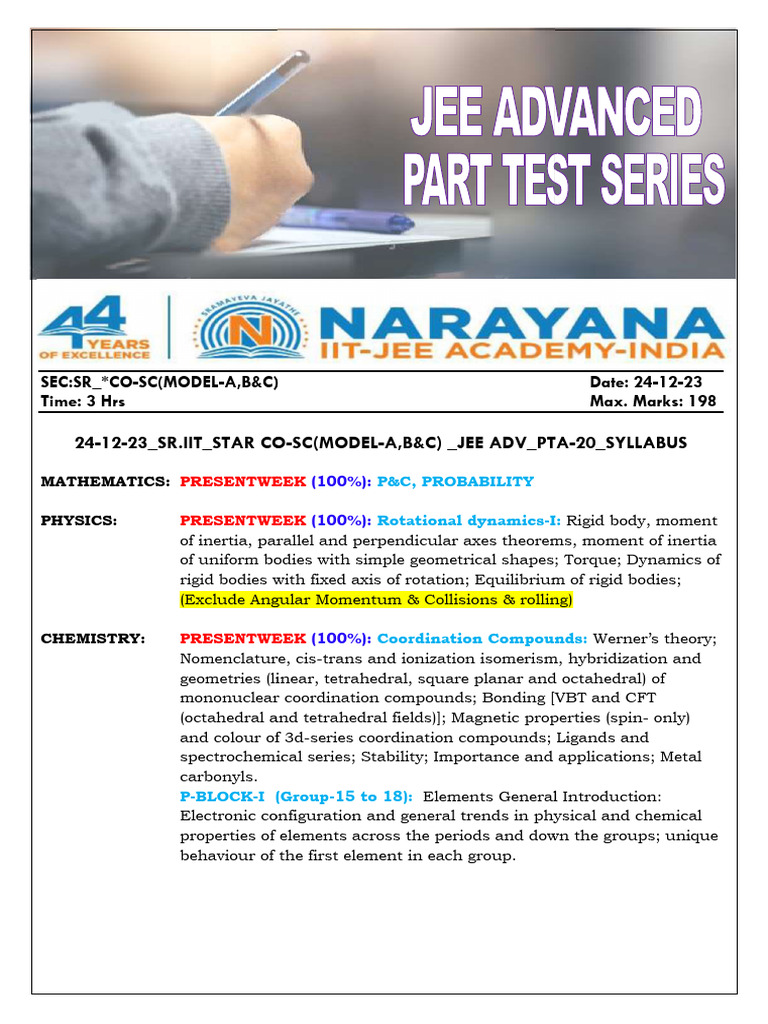 24-12-23 SR - Iit Star Co-Sc (Model-A, B&C) Jee Adv 2020 (P-I) Pta-20 ...