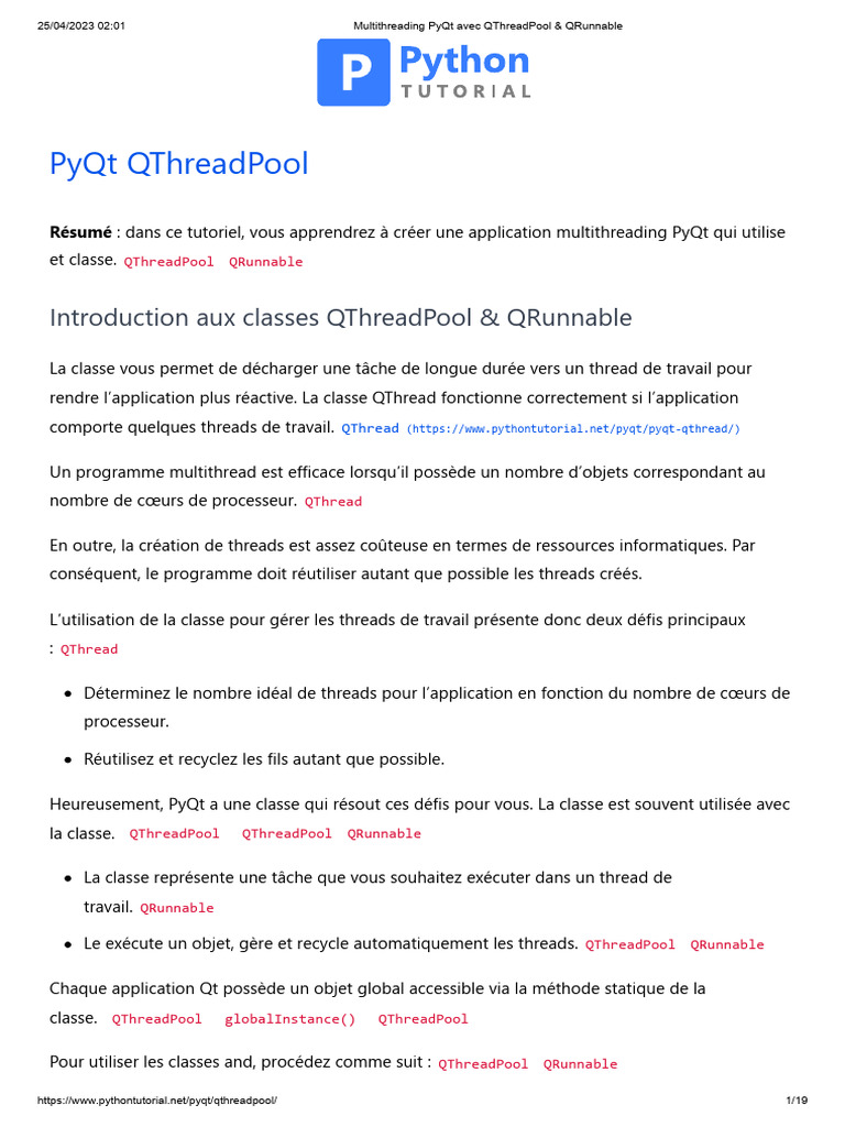Multithreading PyQt : QThreadPool & QRunnable | PDF | Thread ...