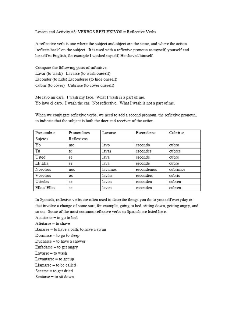 8 Verbos Reflexivos | PDF