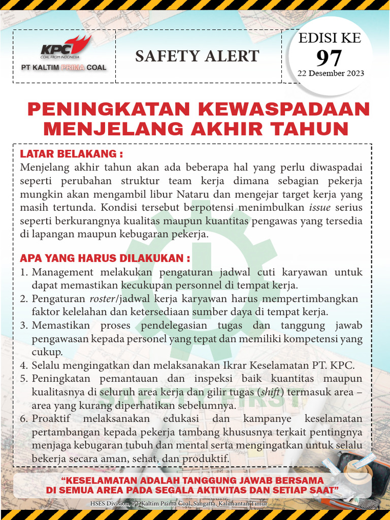 Safety Alert No 97 Kewaspadaan Menjelang Akhir Tahun | PDF