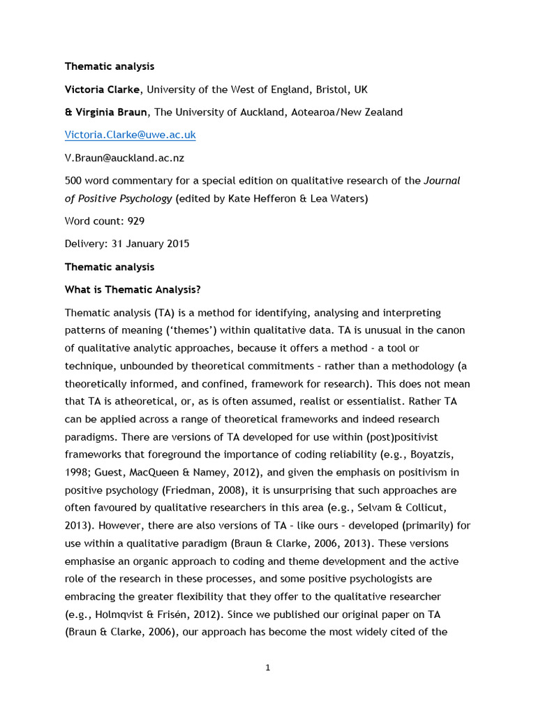Thematic Analysis - Journal Positive Psychology - ACCEPTED. | PDF ...