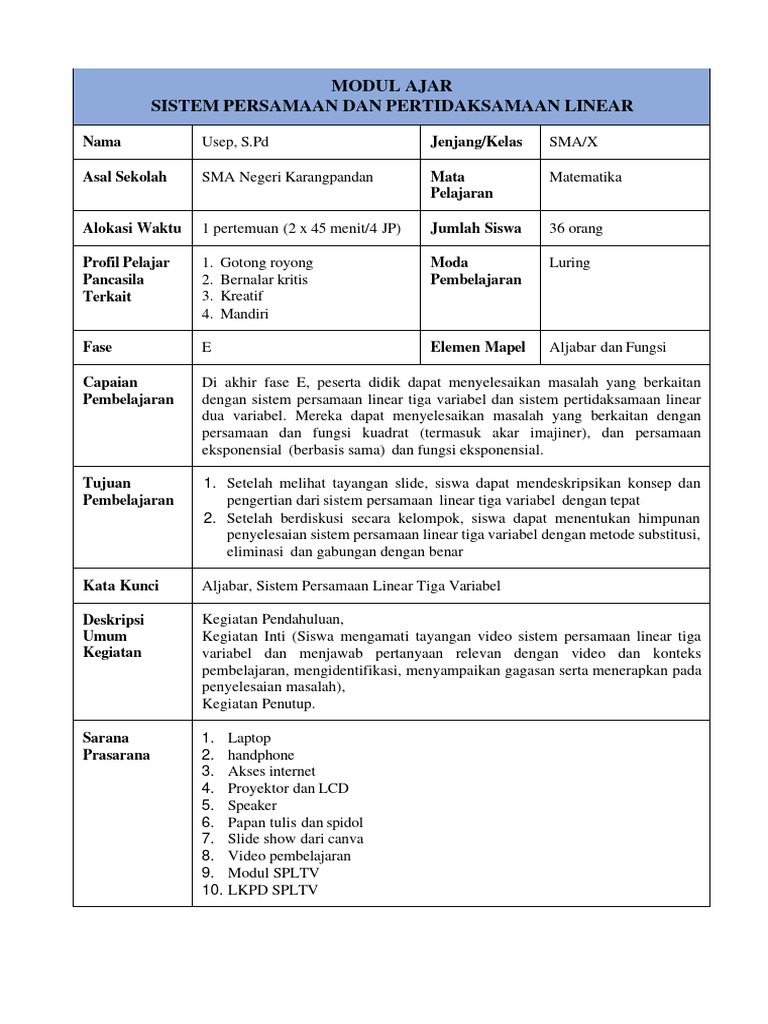 Modul Ajar Sistem Persamaan Dan Pertidaksamaan | PDF | Komputer