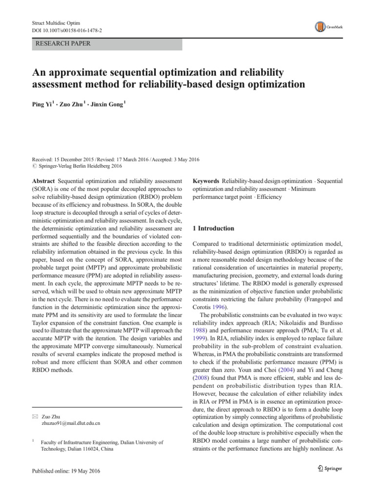 2016 An Approximate Sequential Optimization And Reliability Assessment Method For Reliability