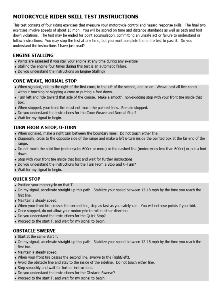 Rider Skill Test Diagrams Inst | Download Free PDF | Vehicles | Land ...