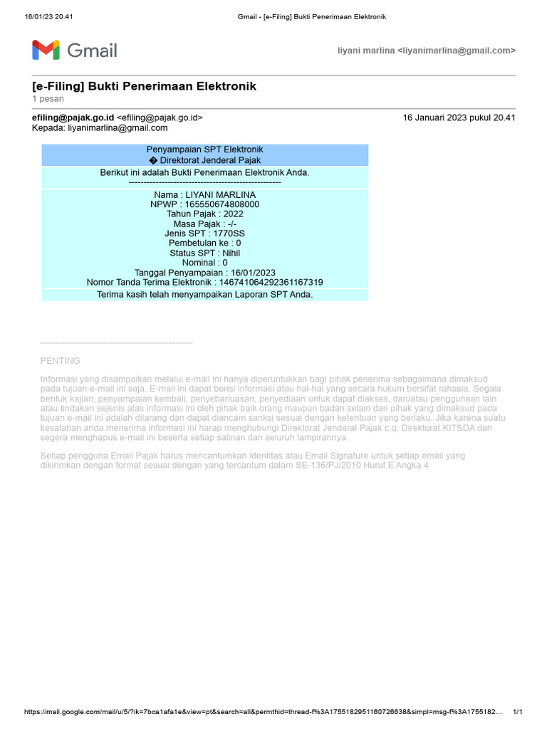 Liyani - Bukti Penerimaan Elektronik | PDF