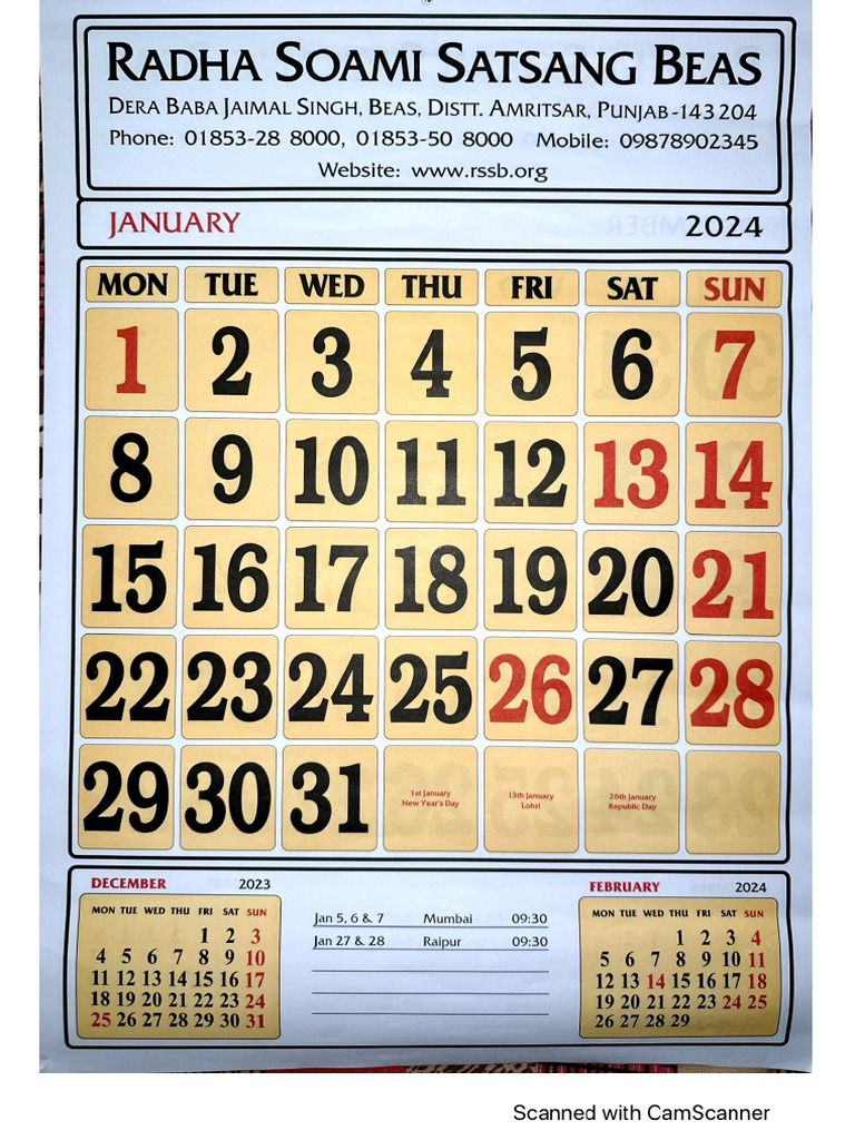 RSSB Calender 2024 India | PDF