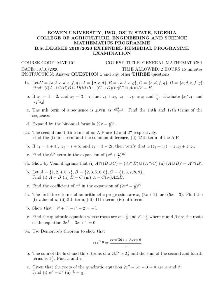 Mat 101 Erp 1 | PDF | Abstract Algebra | Elementary Mathematics