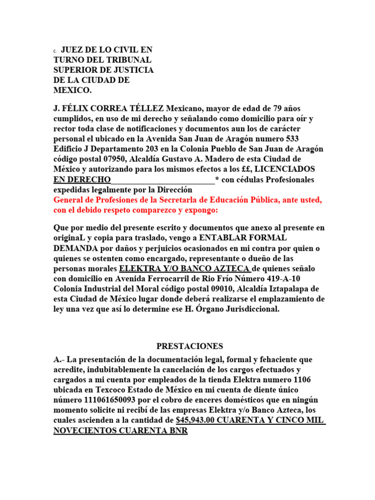 Juez de Lo Civil en Turno Del Tribunal Superior de Justicia de La ...