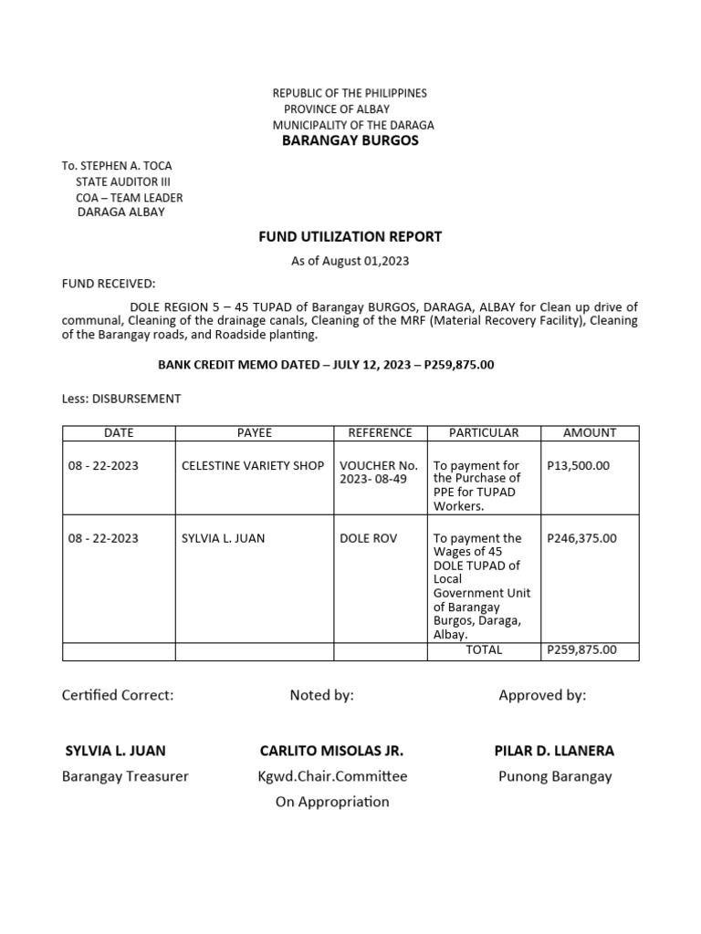 Fund Utilization Report Pdf