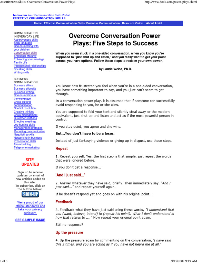 Assertiveness Skills - Overcome Conversation Power Plays | PDF