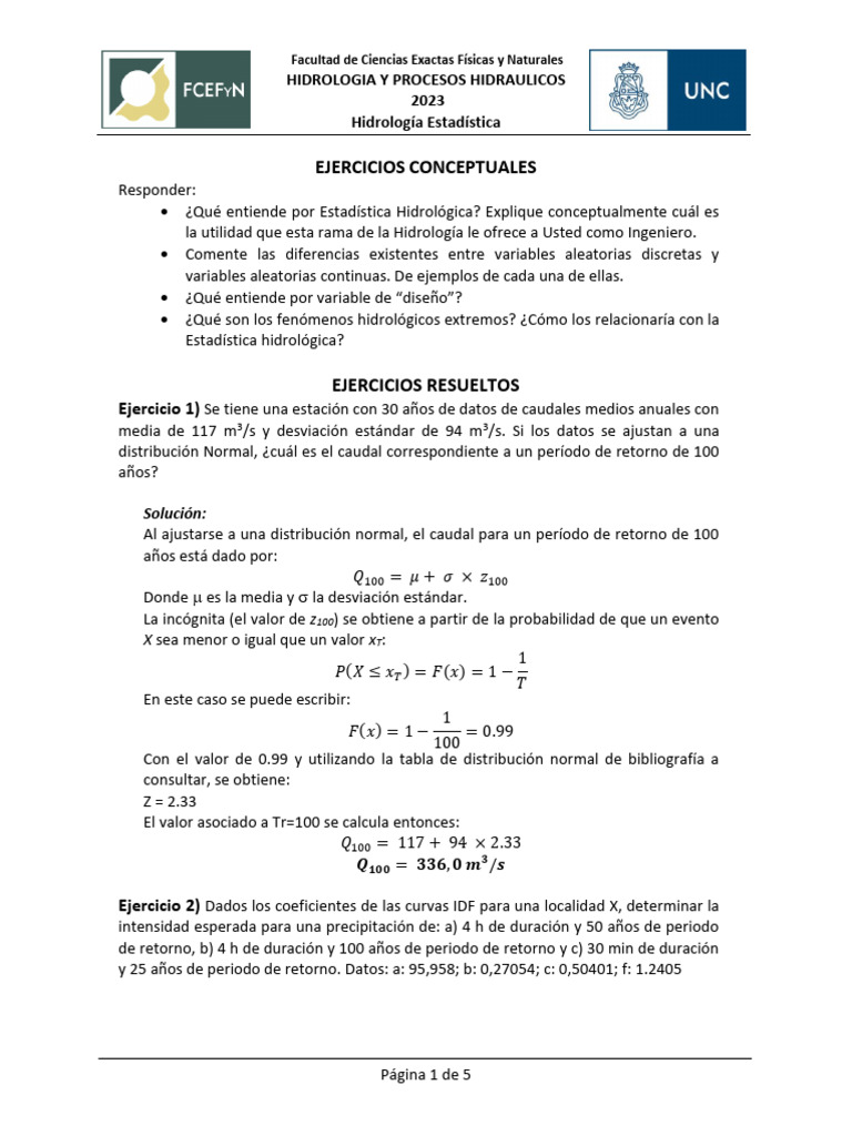 TP10 Hidrología Estadística | PDF | Distribución normal | Hidrología
