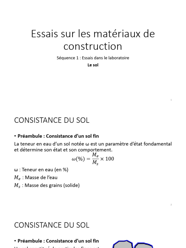 Essais de consistance des sols | PDF | Sol (pédologie) | Physique ...