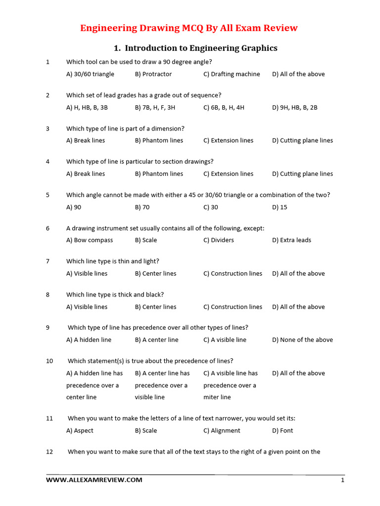 Engineering Drawing MCQs and Answers | PDF | Tetrahedron | Geometry