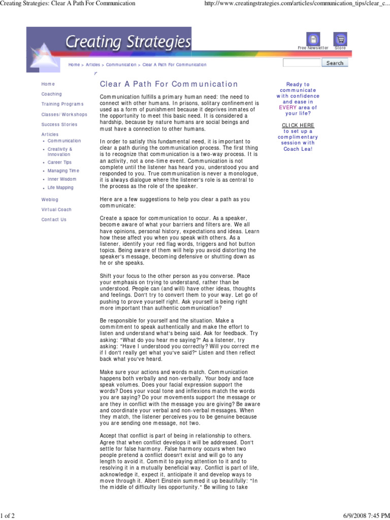 Clear A Path For Communication | PDF | Communication | Human Communication