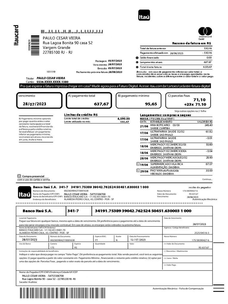 Fatura Itau Paulinho | PDF