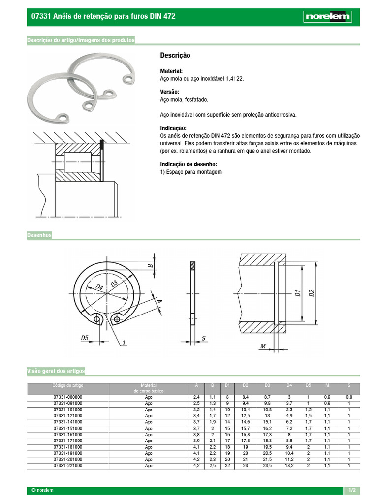 Anéis de Retenção para Furos DIN - 472 | Download grátis PDF | Metais ...