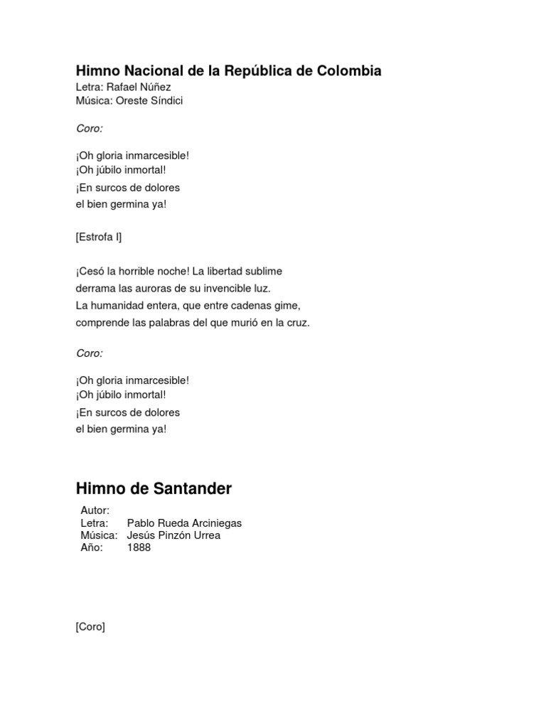 Letra Oficial Himnos | PDF