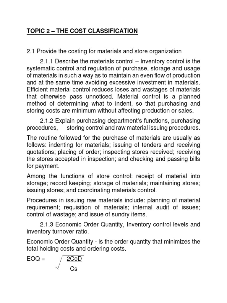 COMA 1 Notes Chap 2 All | PDF | Piece Work | Inventory