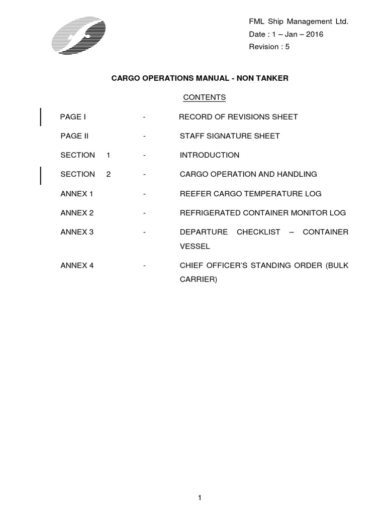 Cargo Operations Manual - Nontank 01.01.2016 | PDF