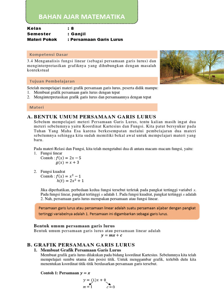 Persamaan Garis Lurus untuk Kelas 8 | PDF