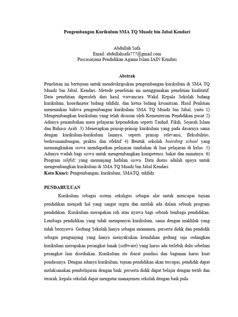 Abdullah Safa - SMA TQ Muadz Bin Jabal | PDF
