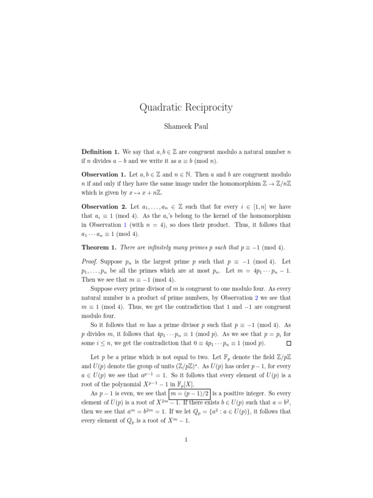 Quadratic Reciprocity Theorems | PDF | Prime Number | Arithmetic