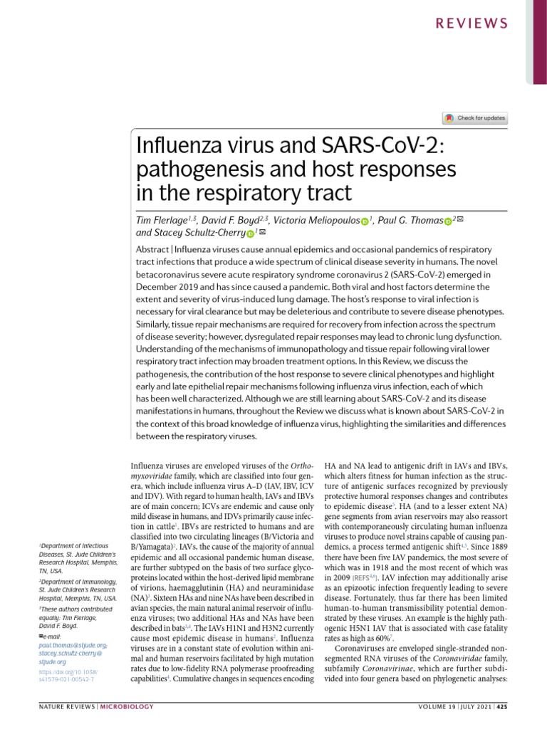 Influenza Virus and SARS-CoV-2 - Pathogenesis | PDF | Influenza | Influenza A Virus