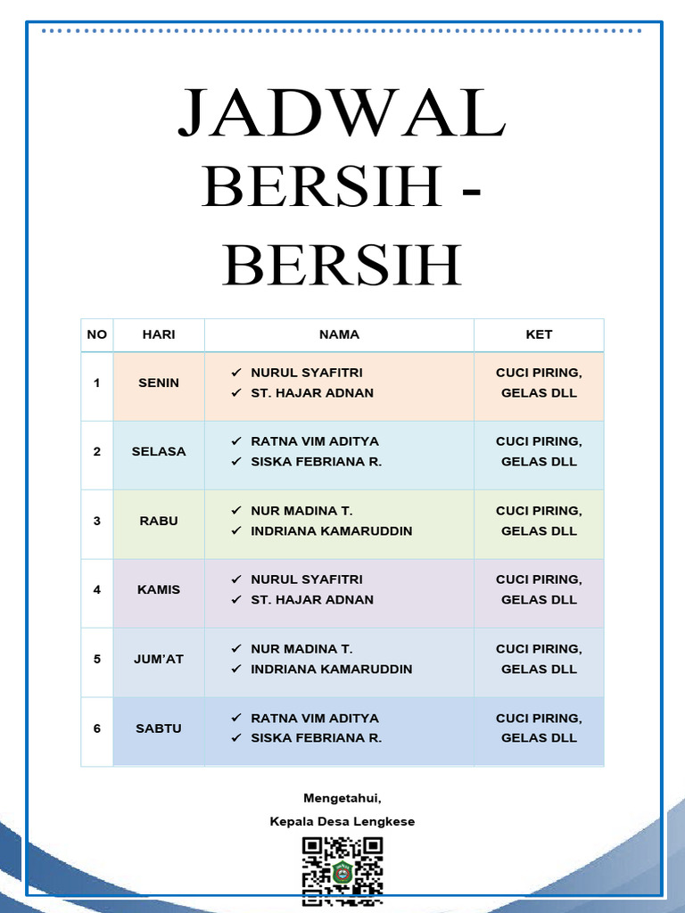 JADWAL Bersih Bersih | PDF