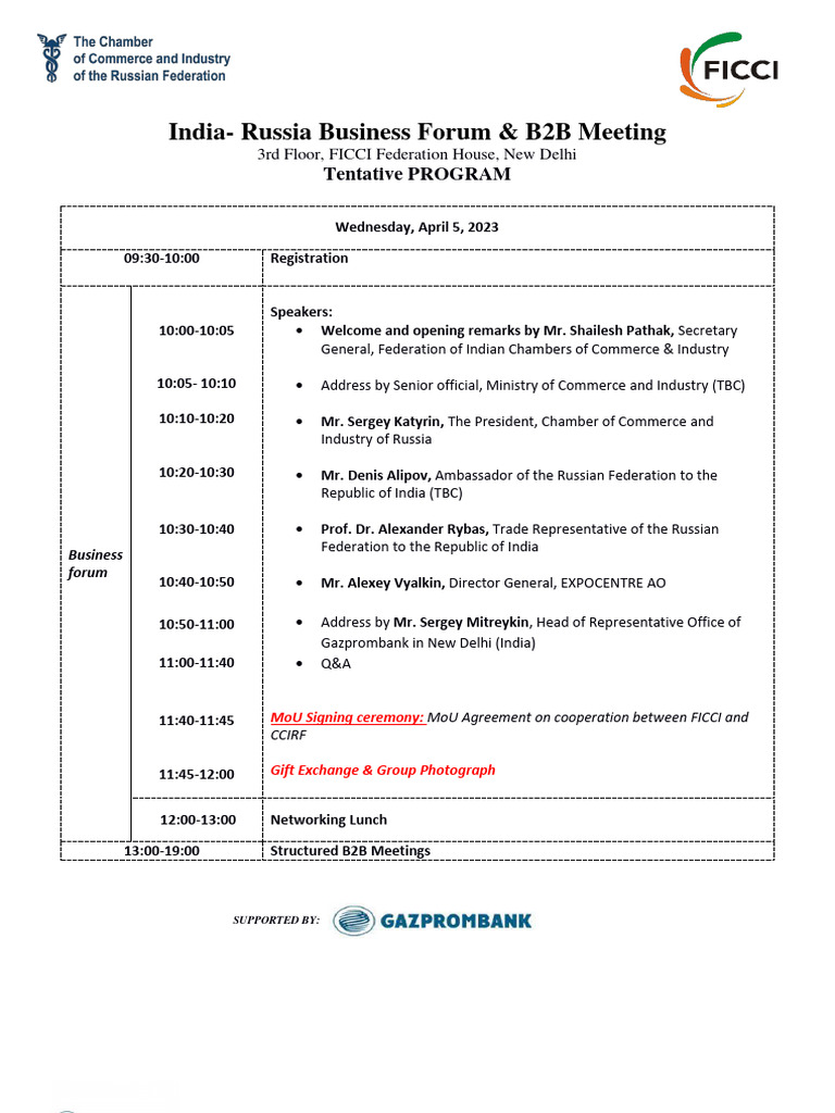 Program-India Russia Business Forum 5 Apr 23 - V3 | PDF | Economies ...