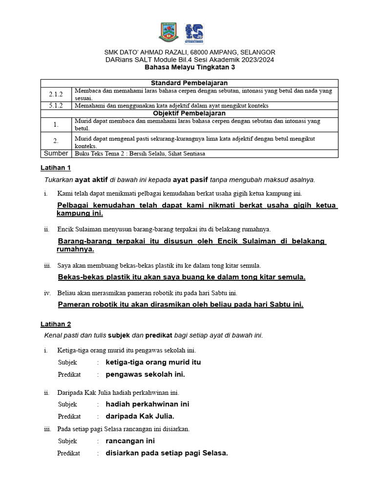 SKEMA DARians SALT MODULE BM T3 BIL.4 | PDF | Seni & Disiplin Bahasa