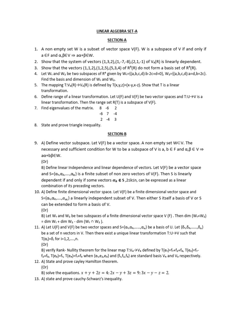 Linear Algebra Model Question Papers | PDF | Vector Space | Linear Map