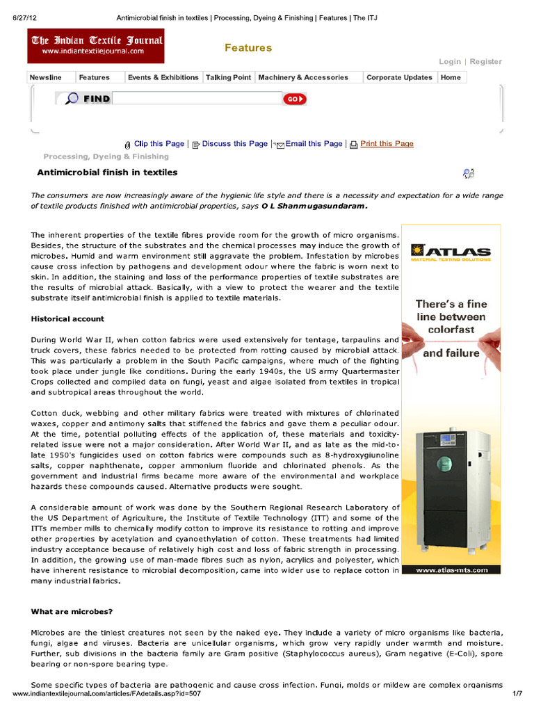 Print - Antimicrobial Finish in Textiles - Processing, Dyeing ...