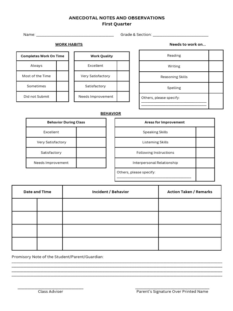 Anecdotal Notes & Observation | PDF