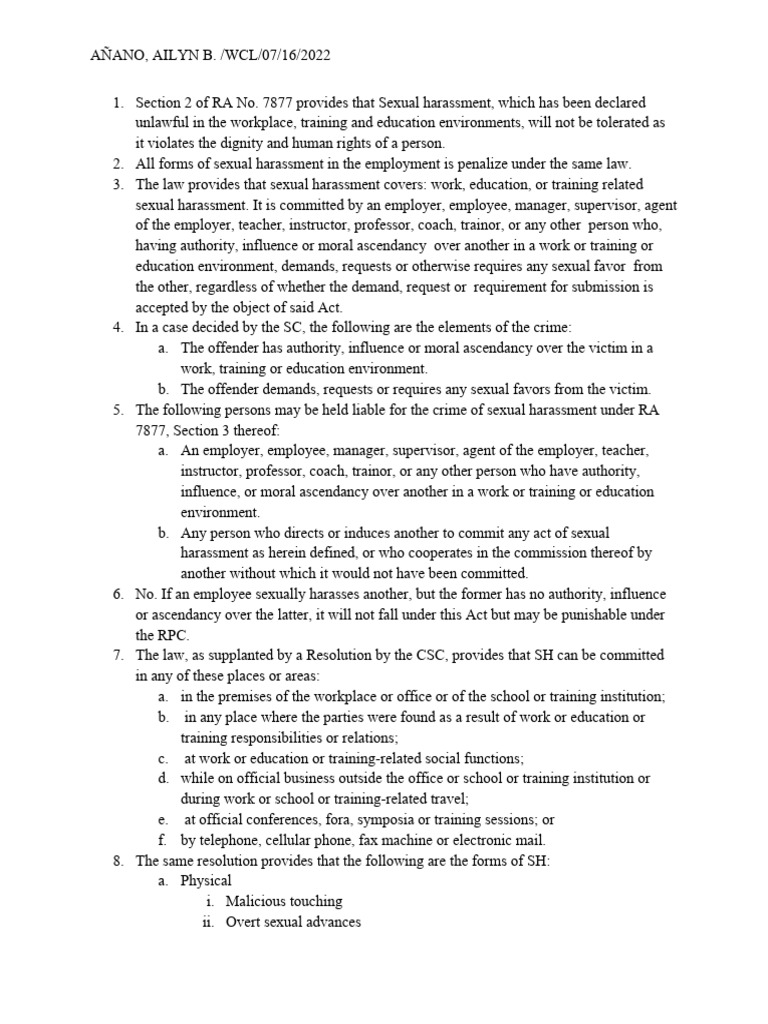 WCL Q6 2022 | PDF | Sexual Harassment | Crimes