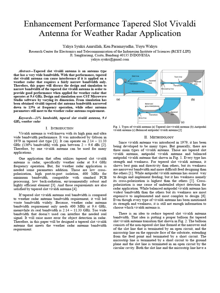 Enhancement Performance Tapered Slot Vivaldi Antenna For Weather Radar ...