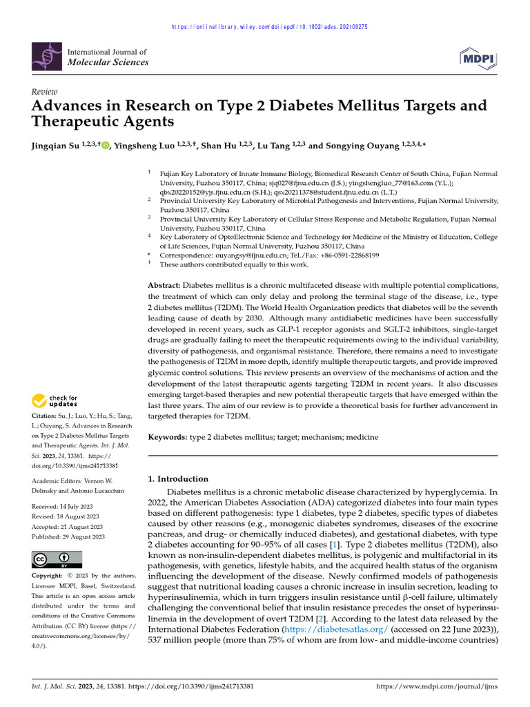 2022 - Advances in Research On Type 2 Diabetes Mellitus Targets | PDF ...