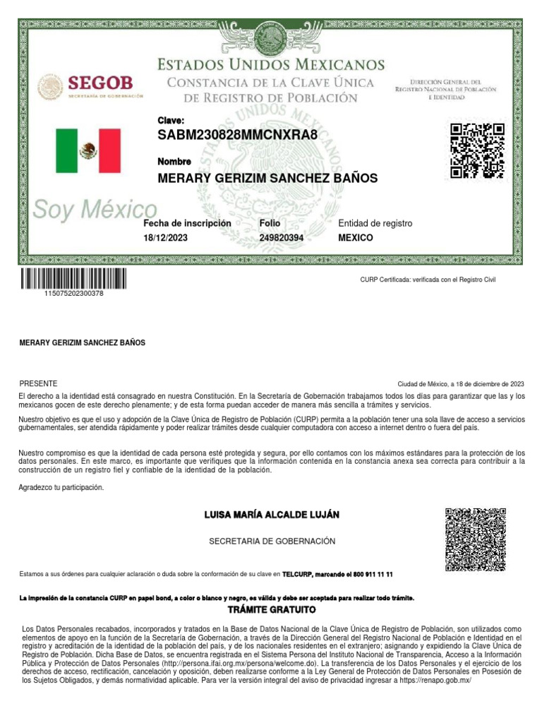 SABM230828MMCNXRA8: Merary Gerizim Sanchez Baños | PDF | Gobierno ...