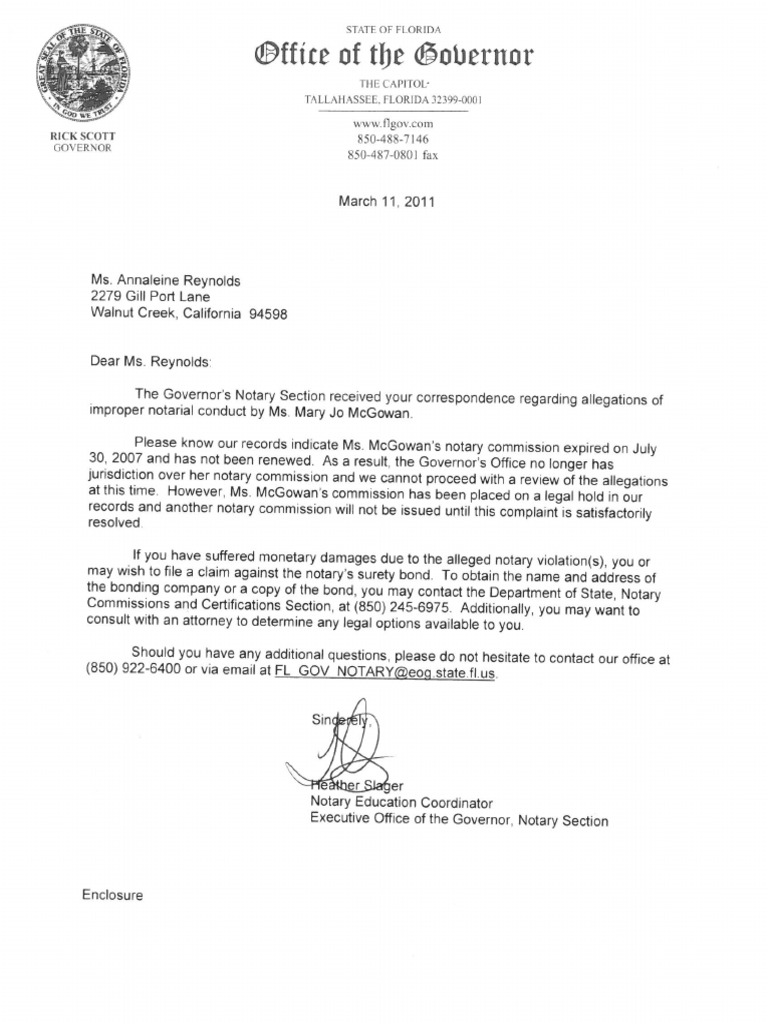 Letter To The State of Florida Re. Notary Fraud 03.11.2011 | PDF ...