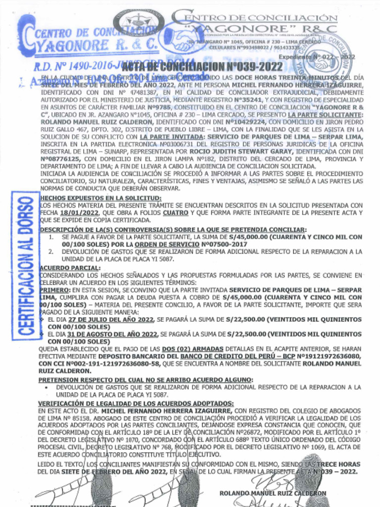 ACTA - N°039-2022 Contrato Con El Estado | PDF