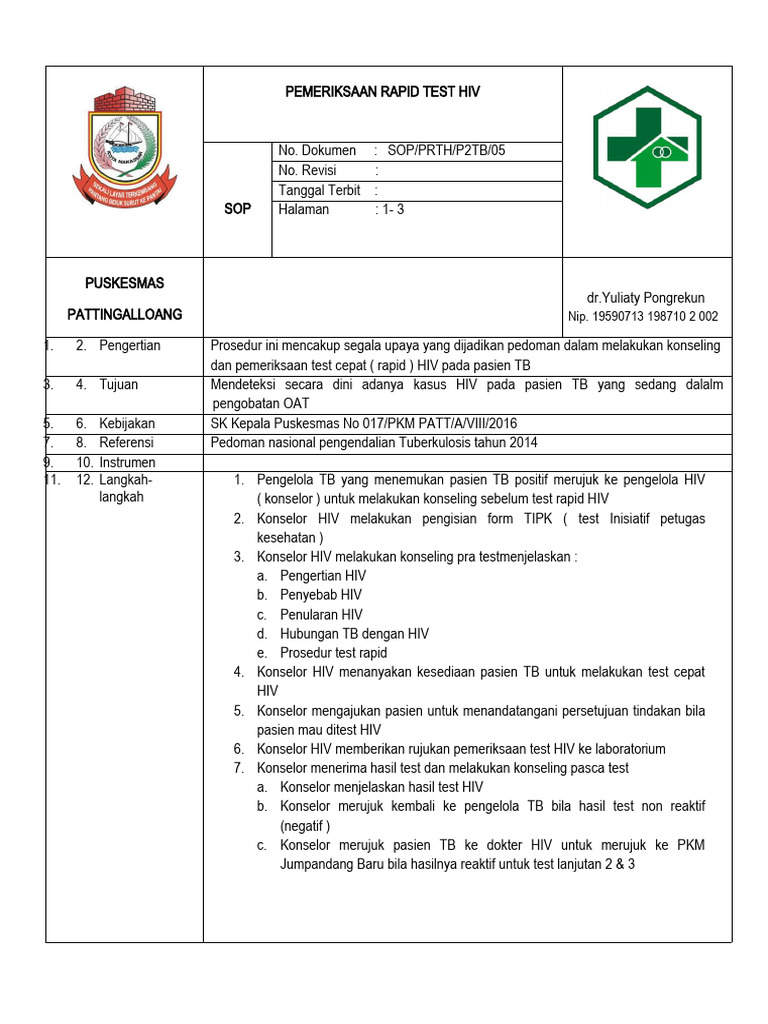 SOP Pemeriksaan Rapid Hiv Pada TB | PDF