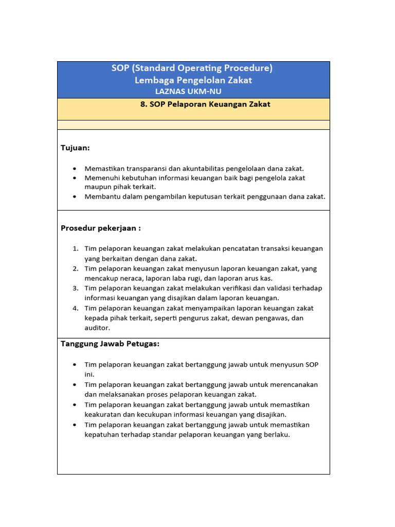 SOP Pelaporan Keuangan Zakat | PDF | Bisnis | Pengelolaan Keuangan & Uang