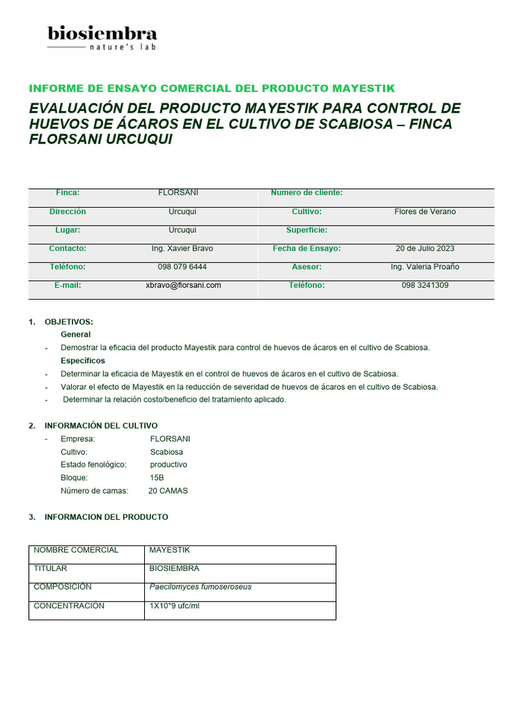 Eficacia de Mayestik en Scabiosa Urcuquí | PDF