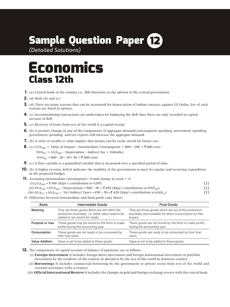 Class 12 Economics Sample Paper 2026 | PDF | Government Budget Balance ...