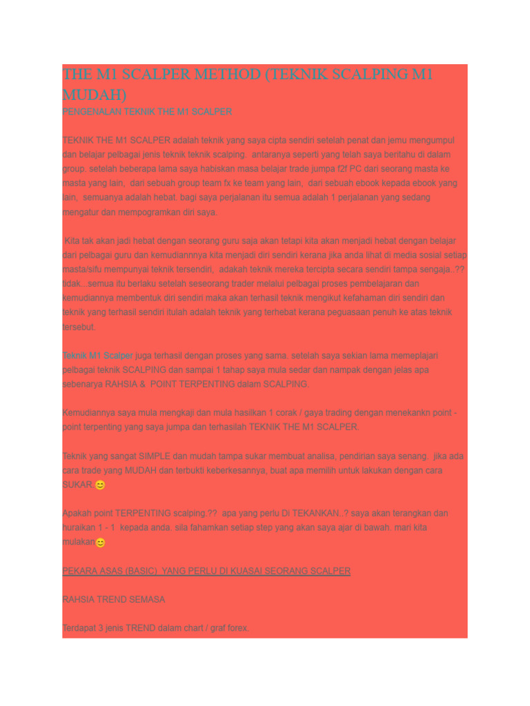 The M1 Scalper Method (Teknik Scalping M1 Mudah) | PDF