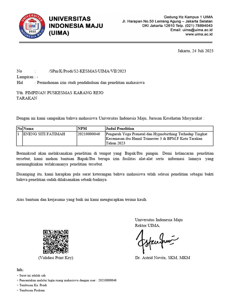 Surat Permohonan Penelitian Uima | PDF