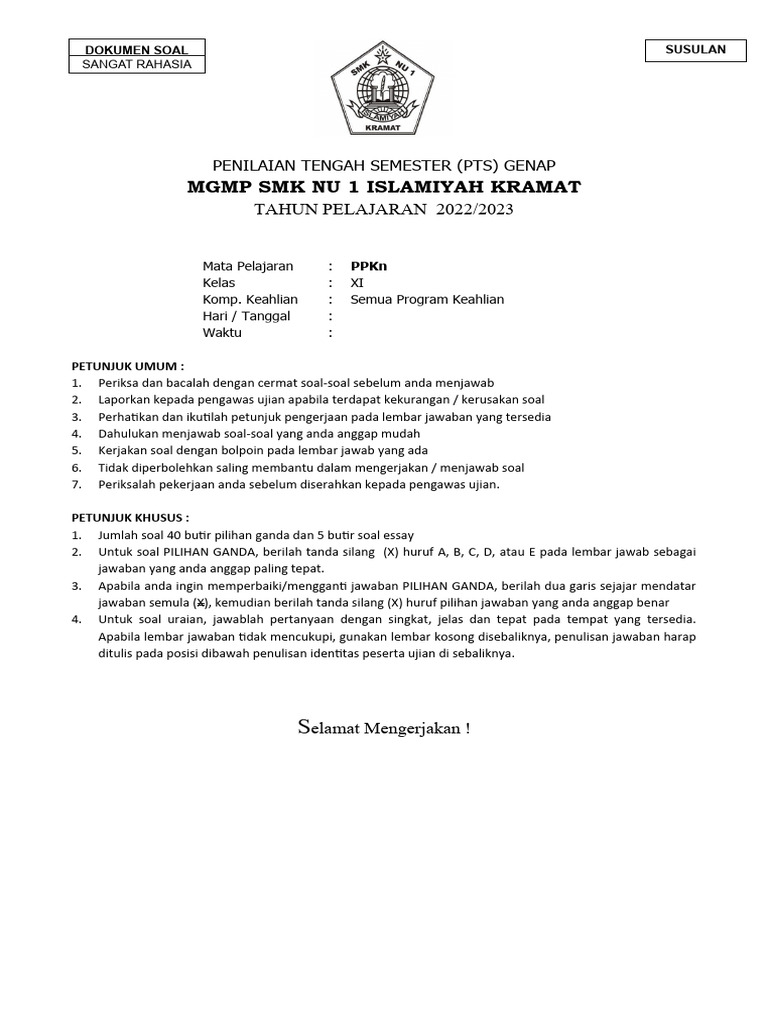 Soal PPKN Xi Susulan Pts Genap 22-23 Fix | PDF