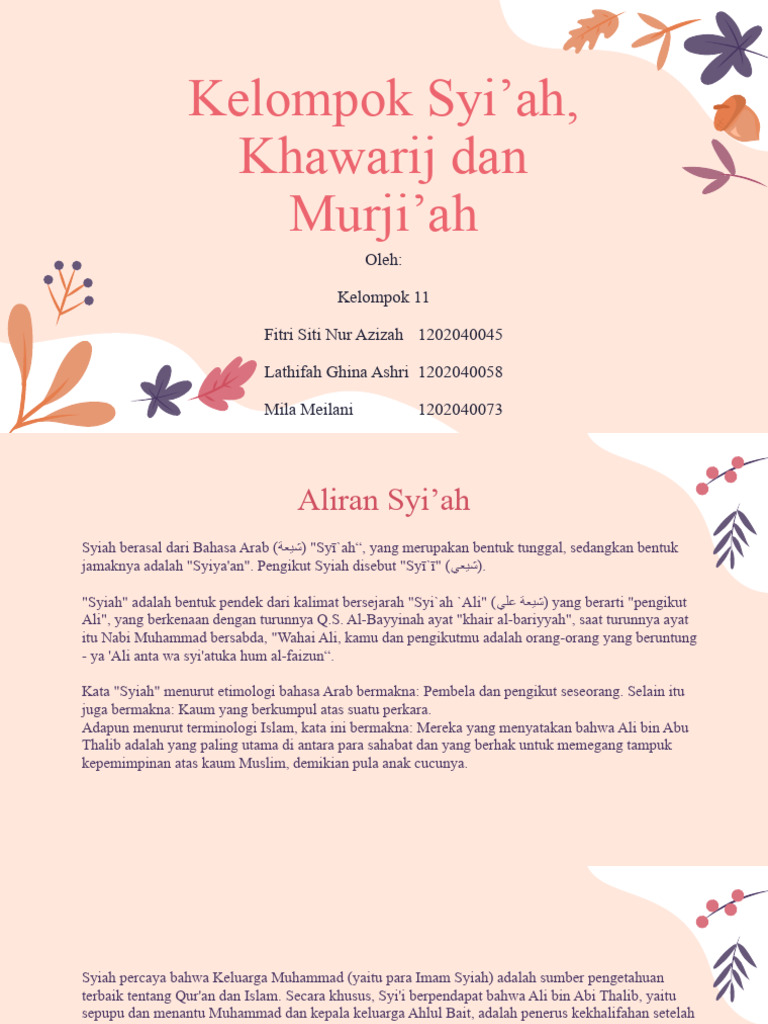Syi'Ah, Khawarij, Murji'Ah - 1 | PDF
