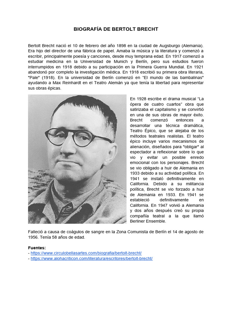 Biografía de Bertolt Brecht | PDF