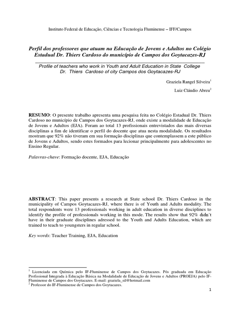 Perfil Dos Professores Da EJA | PDF